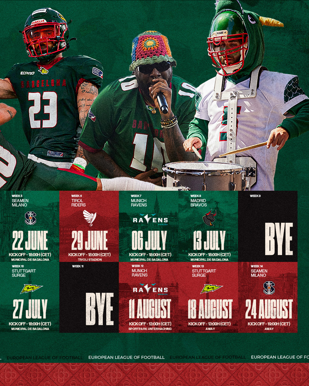 Calendario de Barcelona Dragons en la European League of Football 2024 ...