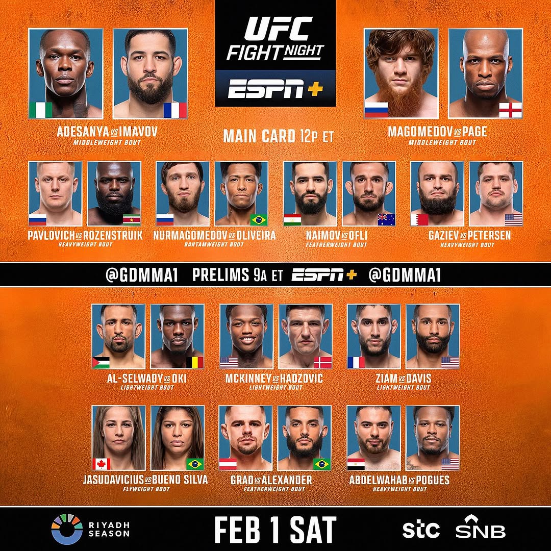 UFC Arabia Saudí: a qué hora es el Adesanya vs Imavov en España ...