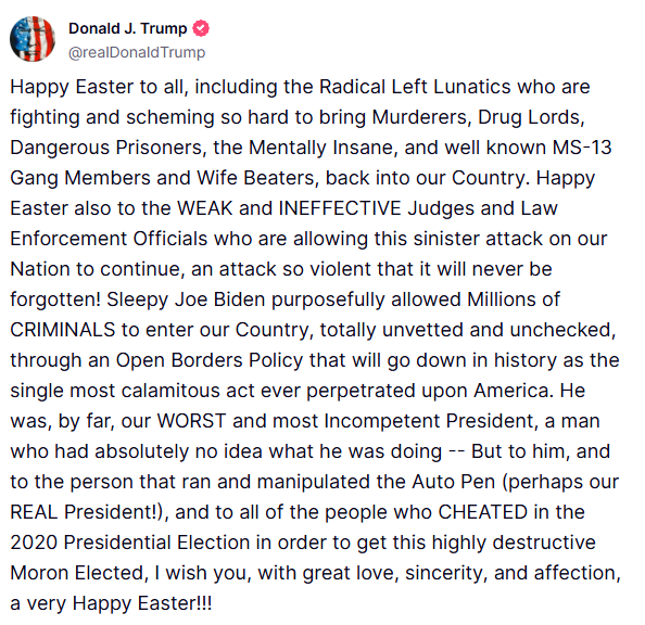 Donald Trump aprovecha su felicitación de Pascua para atizar a sus ...