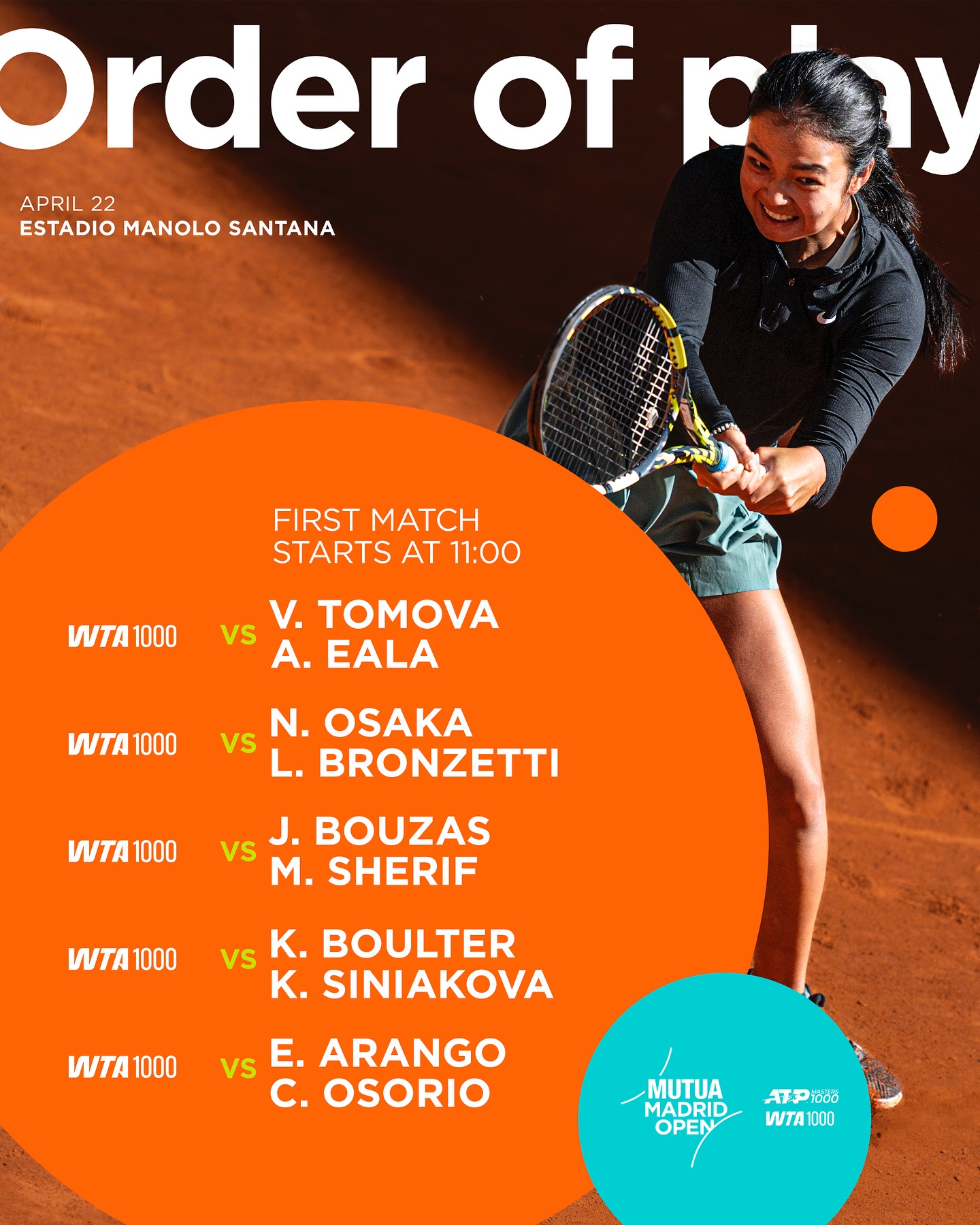 Partidos de hoy, 22 de abril, del Mutua Madrid Open 2025: horarios y ...