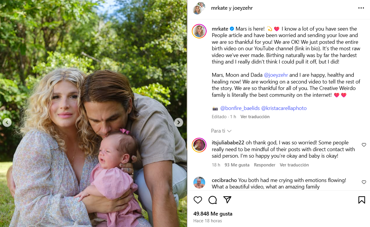 La conocida youtuber Mr. Kate revela la pesadilla que vivió tras dar a luz