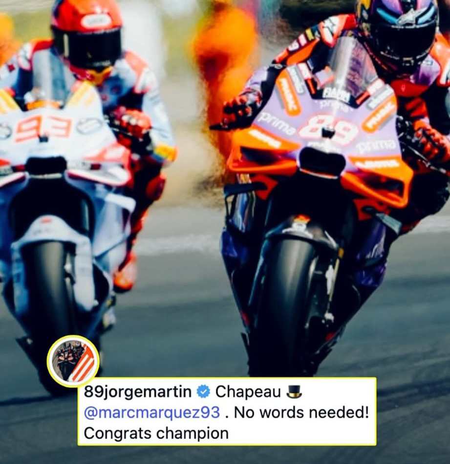 Jorge Martín le pasa la corona a Marc Márquez, en un gesto que impresiona