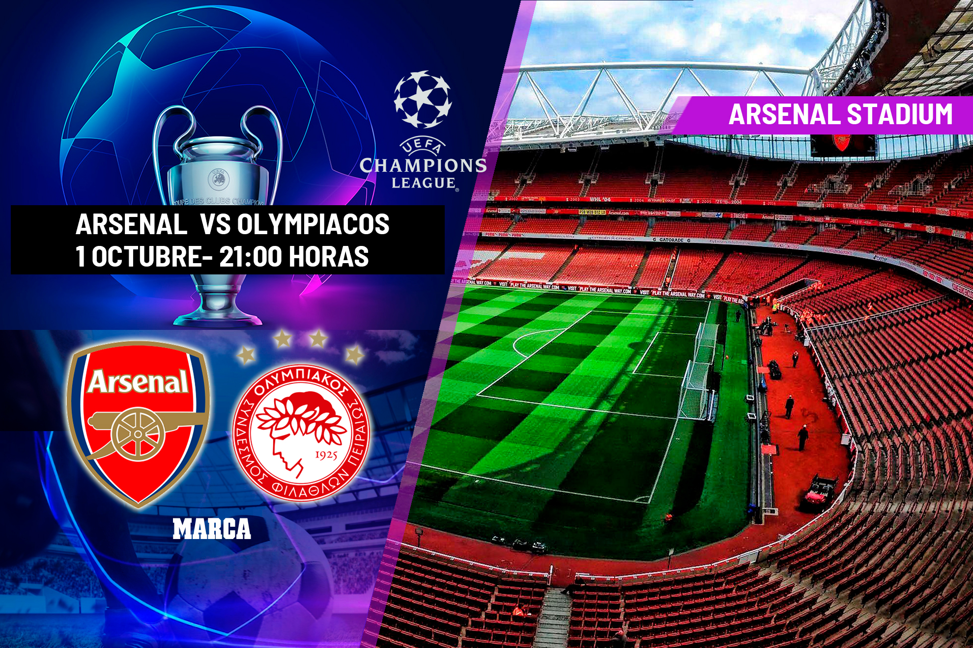 Arsenal - Olympiacos: horario y dónde ver hoy en directo en TV y online el partido de Champions
