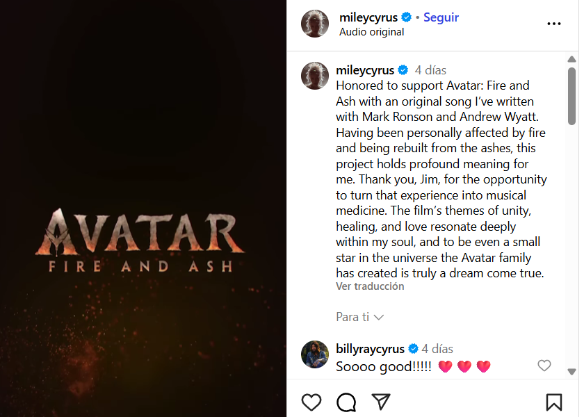 Miley Cyrus, fichaje estrella de James Cameron para ‘Avatar: Fuego y ...