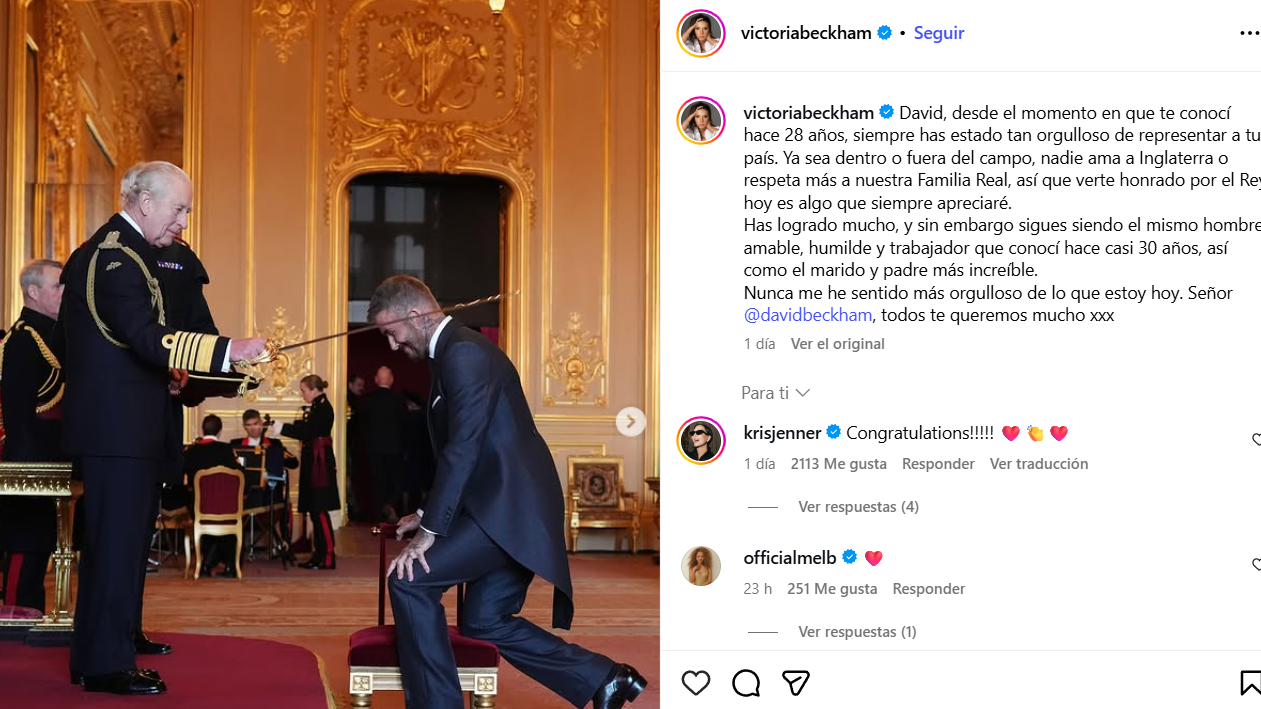 Victoria Beckham, muy orgullosa de su marido David tras ser investido ...