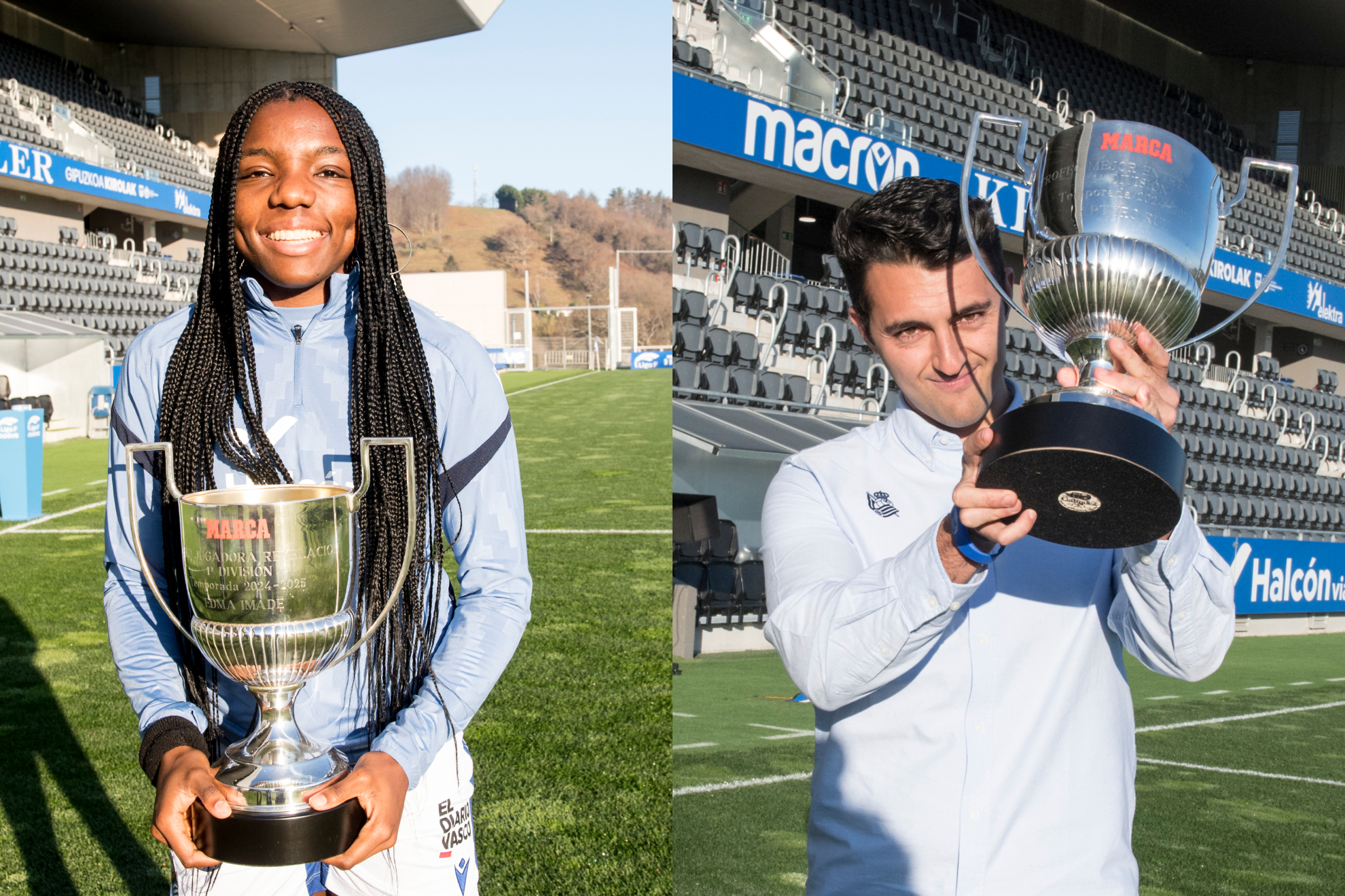La Real Sociedad luce sus premios MARCA antes de ganar al Depor