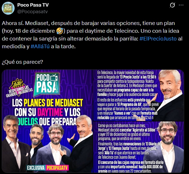 Mediaset agita el árbol de cara a 2026 y ‘Vamos a ver’ será el programa ...