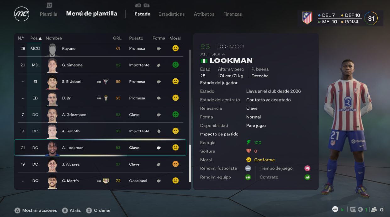 ¿Saldrá bien el fichaje de Lookman por el Atlético de Madrid? FC26 nos ...
