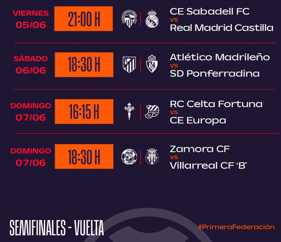 Horarios de las semifinales de los playoffs de ascenso a Segunda División